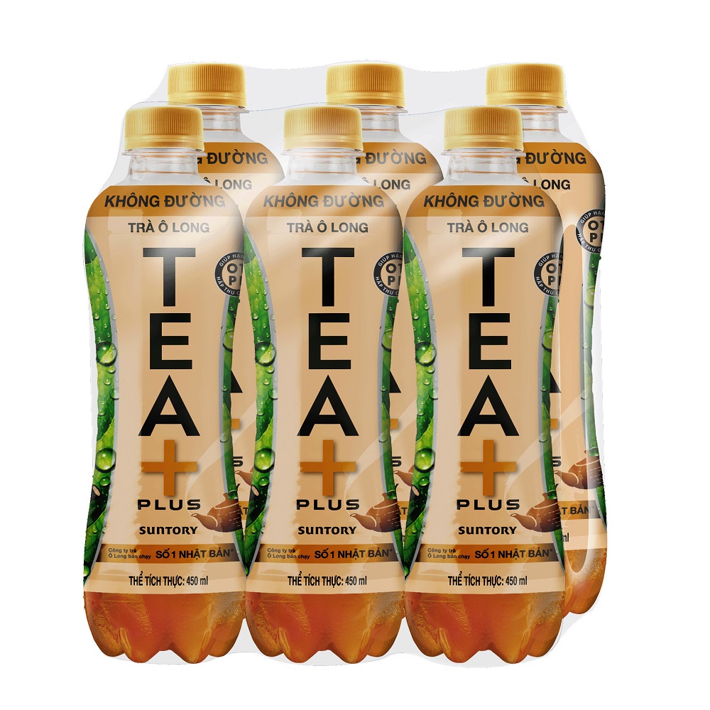 Lốc 6 Trà Olong Tea Plus Không Đường 455ml x 6 Chai