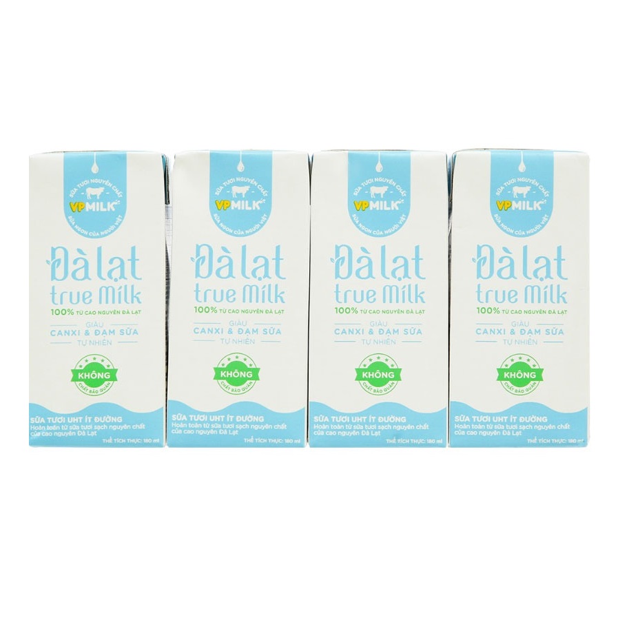 Lốc 4 Hộp Sữa Tươi Tiệt Trùng VPMilk Đà Lạt True Milk Ít Đường 180ml tại AEONESHOP