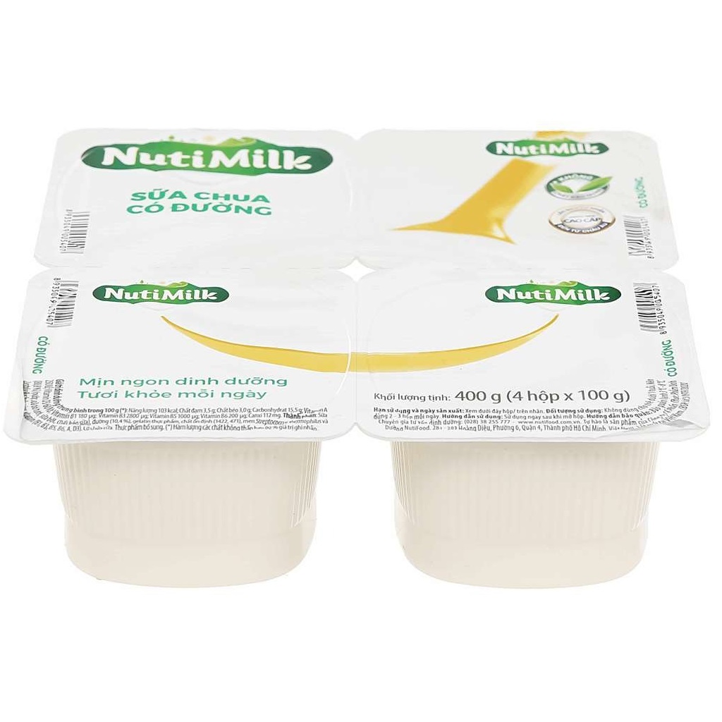 Lốc 4 Hộp Sữa Chua Ăn Nutimilk Có Đường 100g