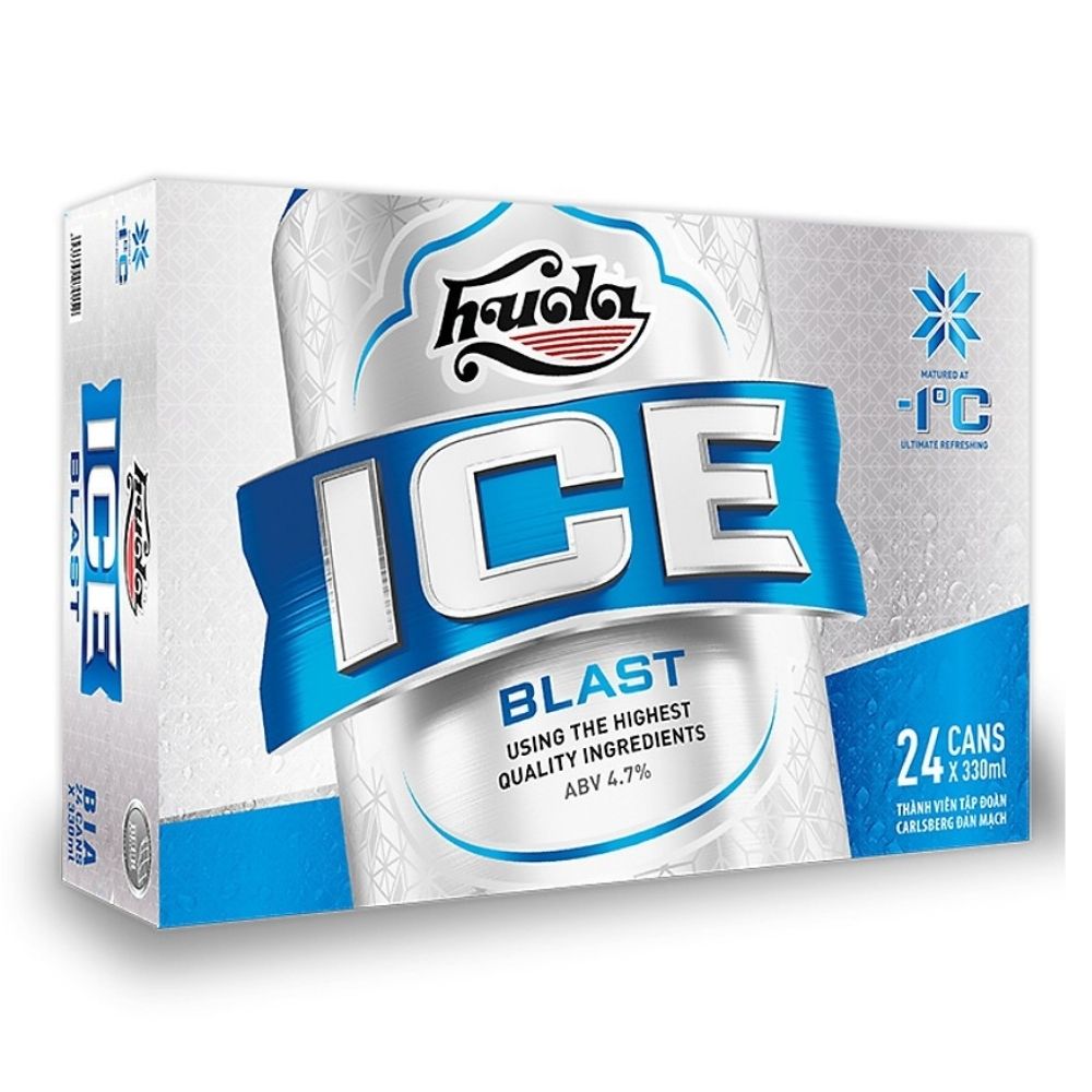 Thùng 24 Lon Bia Huda Ice Blast 330ml x 24