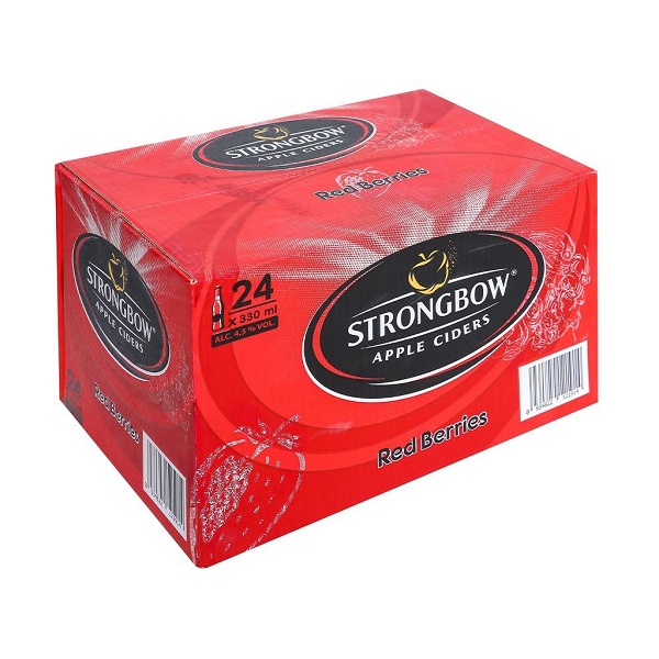 Thùng 24 Chai Nước Táo Lên Men Strongbow Vị Dâu Đỏ 330ml x 24