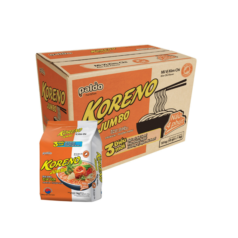 Thùng 10 túi mì Koreno vị kim chi túi 1kg - AEONESHOP