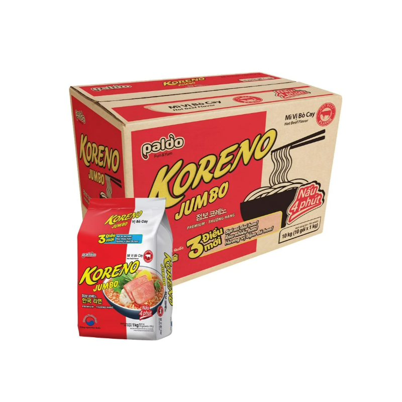 Thùng 10 túi mì Koreno vị bò cay túi 1kg giá tốt tại AEONESHOP