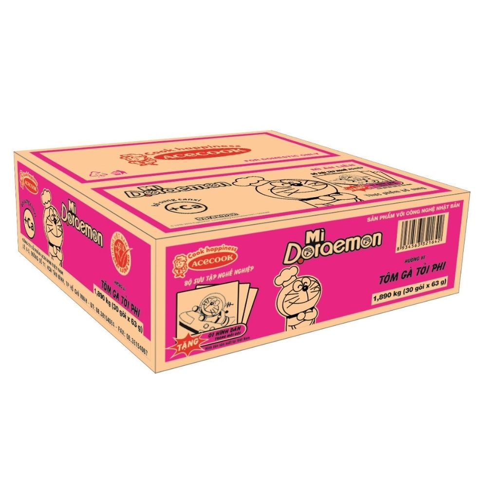 Thùng 30 Gói Mì Acecook Doraemon Tôm Gà Tỏi Phi 63g x 30 Gói