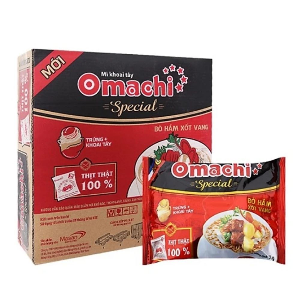Thùng 30 Gói Mì Omachi Special Bò Xốt Vang 92g x 30 Gói