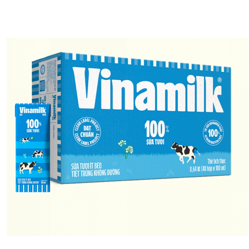 [Thùng 48 hộp] Sữa tươi tiệt trùng Vinamilk 100% ít béo không đường ...