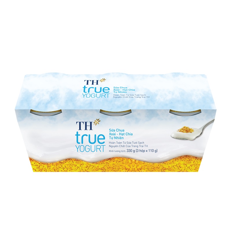 Lốc 3 Sữa Chua Ăn TH True Milk Xoài-Hạt Chia Tự Nhiên 110g x 3 Hũ