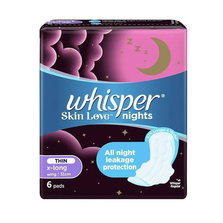 Băng Vệ Sinh Whisper Mềm Mỏng Đêm 31cm 6 Miếng