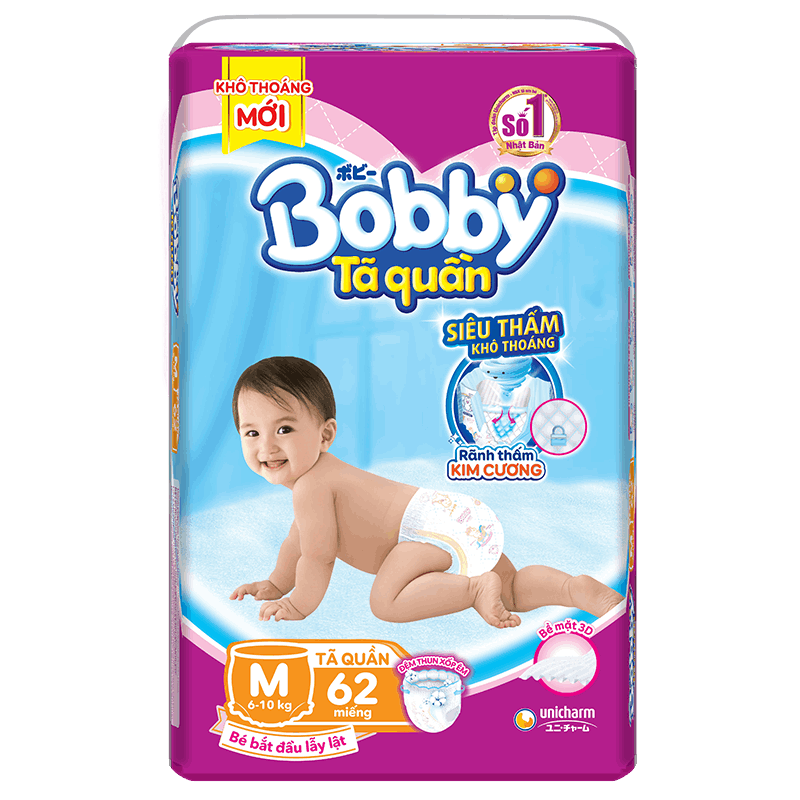 Tã Quần Bobby Super Jumbo M62 Cho Bé Từ 6-10kg 62 Miếng