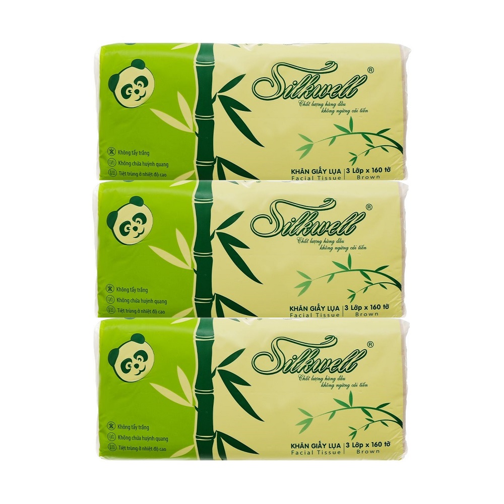 Combo 3 Gói Khăn Giấy Rút Tre Silkwell Brown 3 Lớp x 160 Tờ