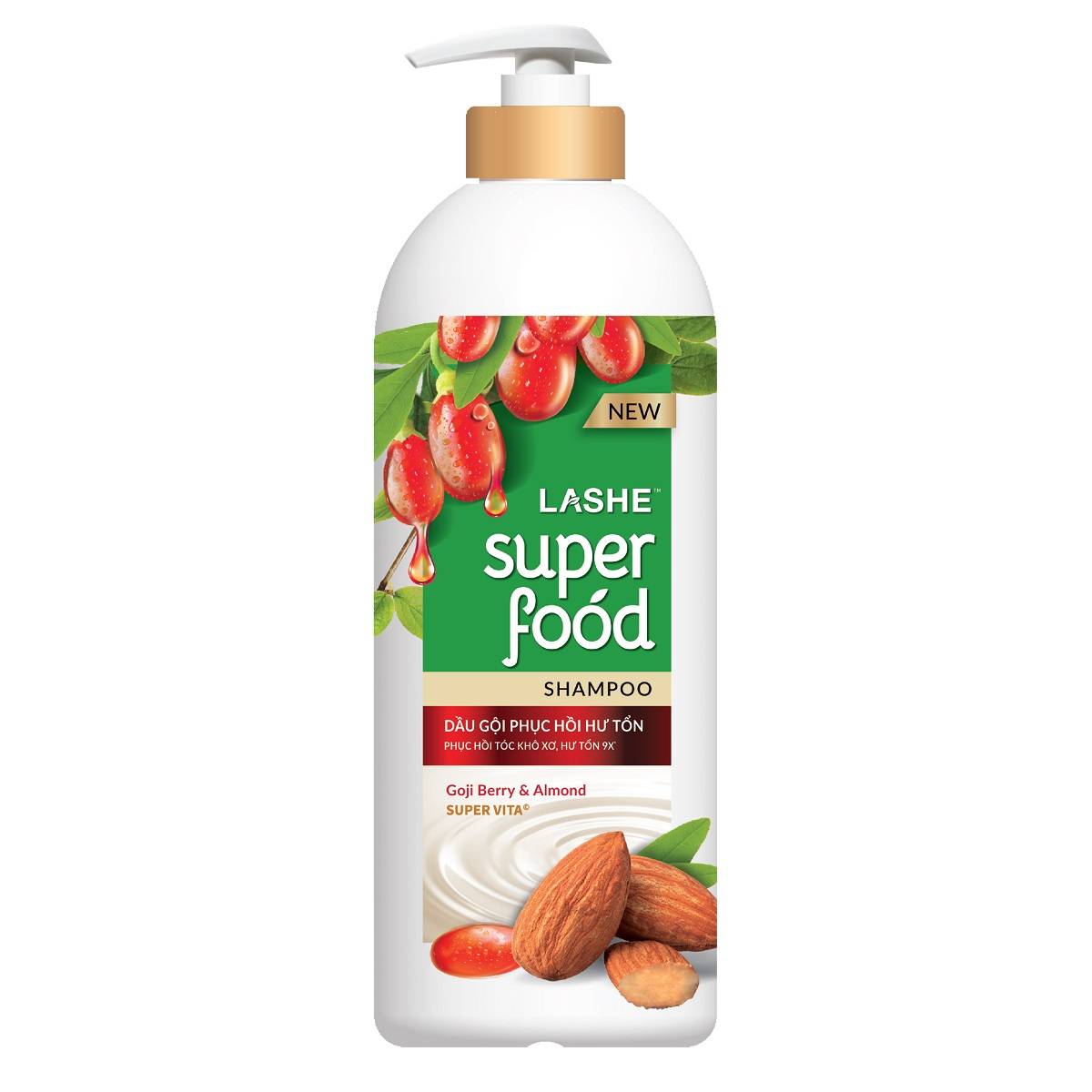 Dầu Gội LASHE Superfood Phục Hồi Hư Tổn Chiết Xuất Kỷ Tử Và Hạnh Nhân 640g