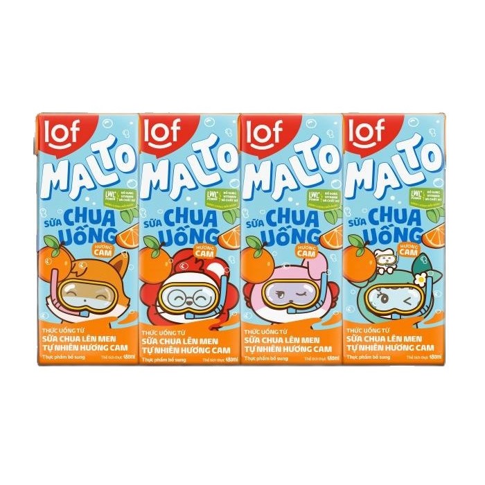 Sữa Chua Lên Men Tự Nhiên Lof Malto Hương Cam Lof Malto 4 x 180ml