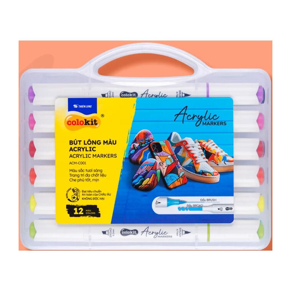 Bút Lông Màu Acrylic 2 Đầu Thiên Long Colokit ACM-C001 12 Màu