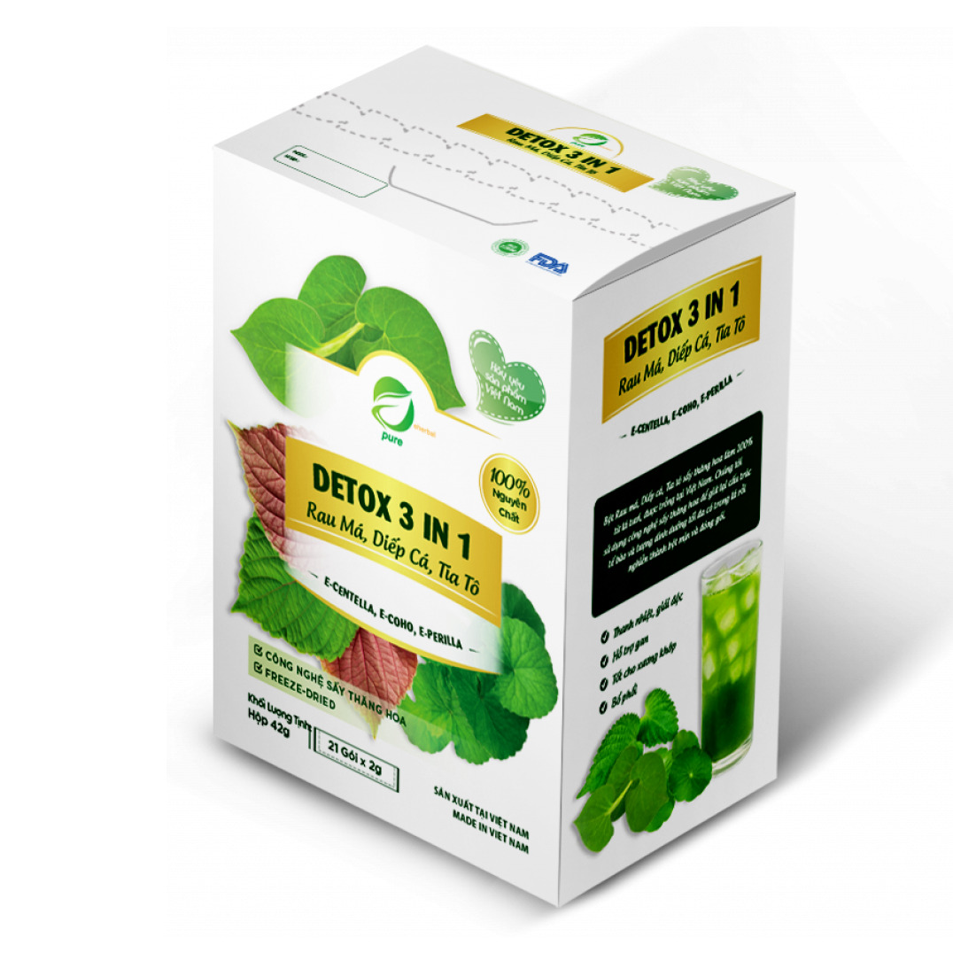 Bột Detox 3 In 1 Eherbal Rau Má Diếp Cá Tía Tô Sấy Thăng Hoa 21 Gói x 2g