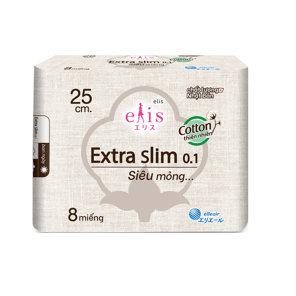 Băng Vệ Sinh Siêu Mỏng Elis Extra Slim Cánh 0.1 25cm 8 Miếng