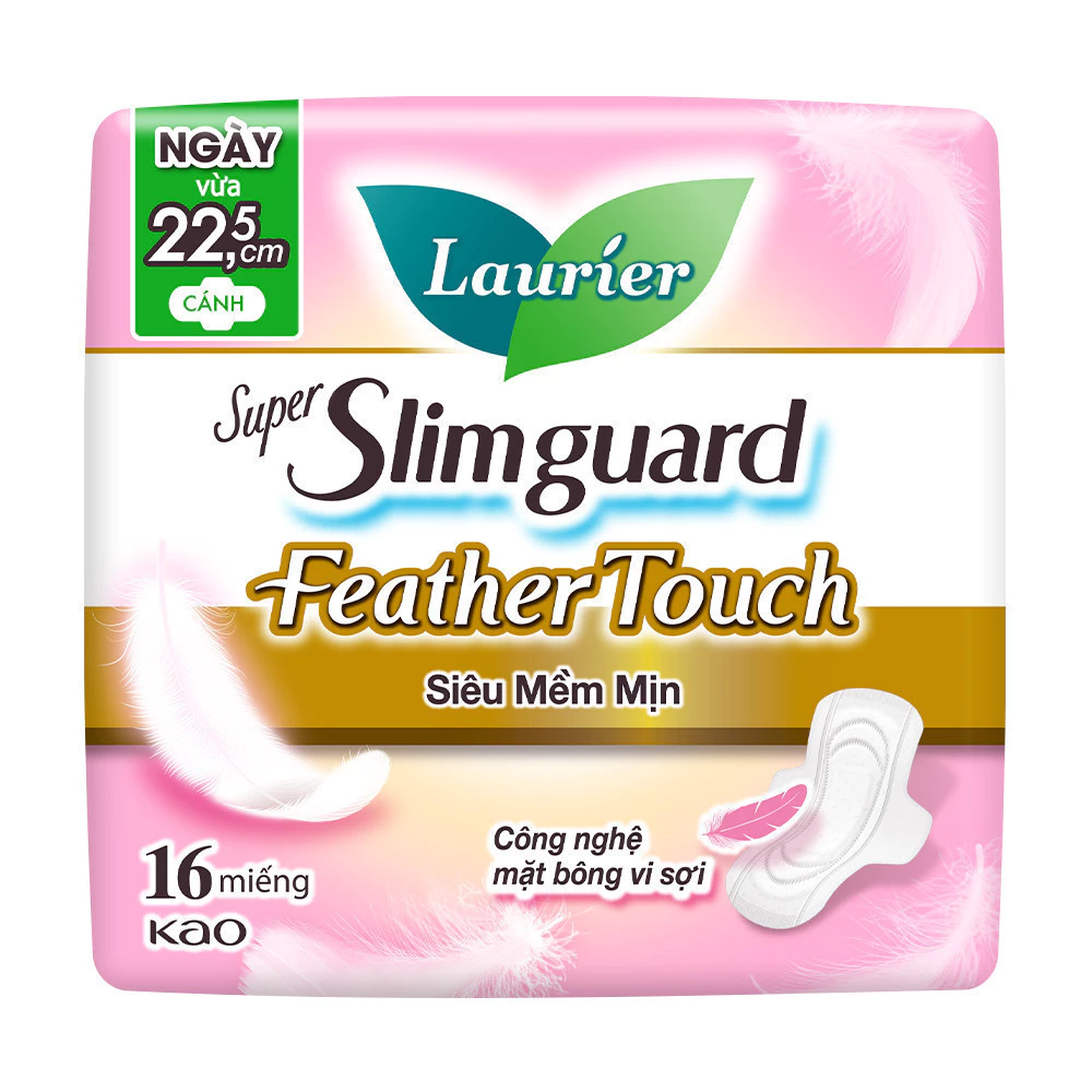 Băng Vệ Sinh Laurier Siêu Mềm Mịn Mỏng Cánh Feather Touch 22.5cm 16 Miếng