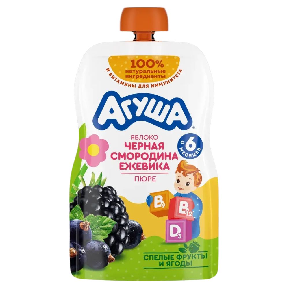 Trái Cây Nghiền Agusha Vị Táo Nho Đen Dâu Đen 80g