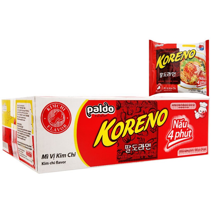 Thùng 24 gói mì nấu Koreno Paldo vị kim chi gói 100g - AEONESHOP