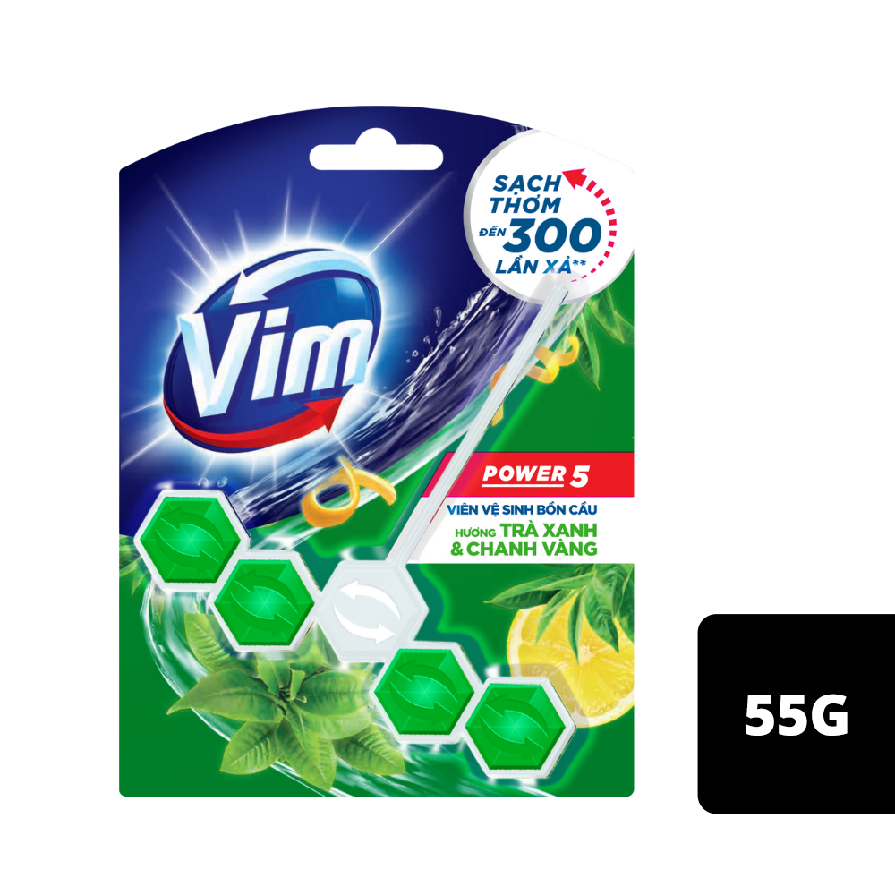 Viên Tẩy Bồn Cầu Vim Power 5 Hương Trà Xanh Và Chanh Vàng 55g