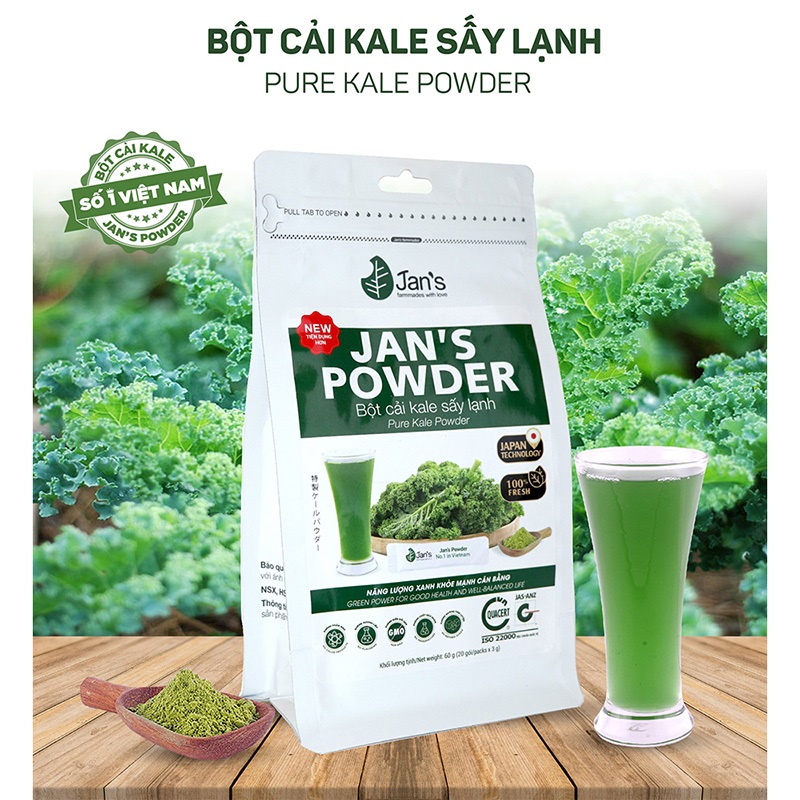 Túi 20 Gói Bột Cải Kale Sấy Lạnh 3g Jan's 20 x 3g