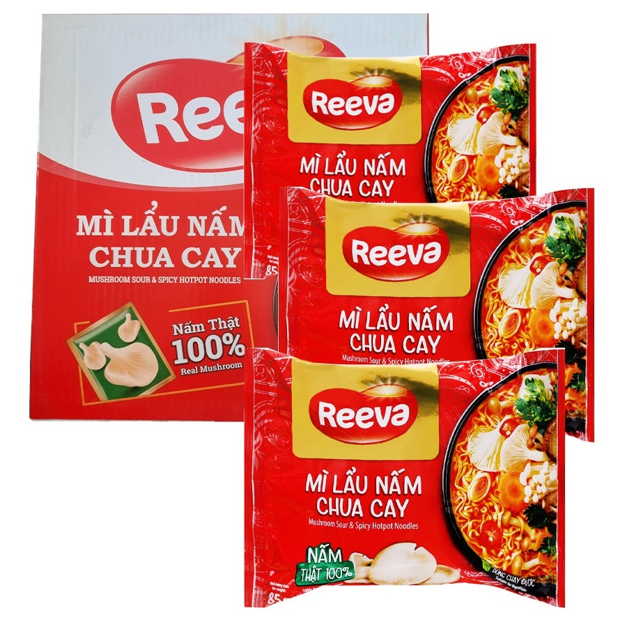 Thùng 30 gói mì Reeva lẩu nấm chua cay 85g giá tốt Tháng 12/2025