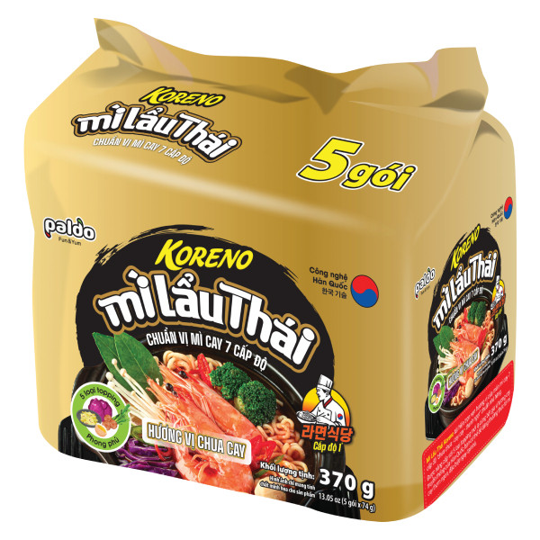 Thùng 8 Lốc 5 Gói Mì Koreno Lẩu Thái Chua Cay 74g x 5 Gói/Lốc