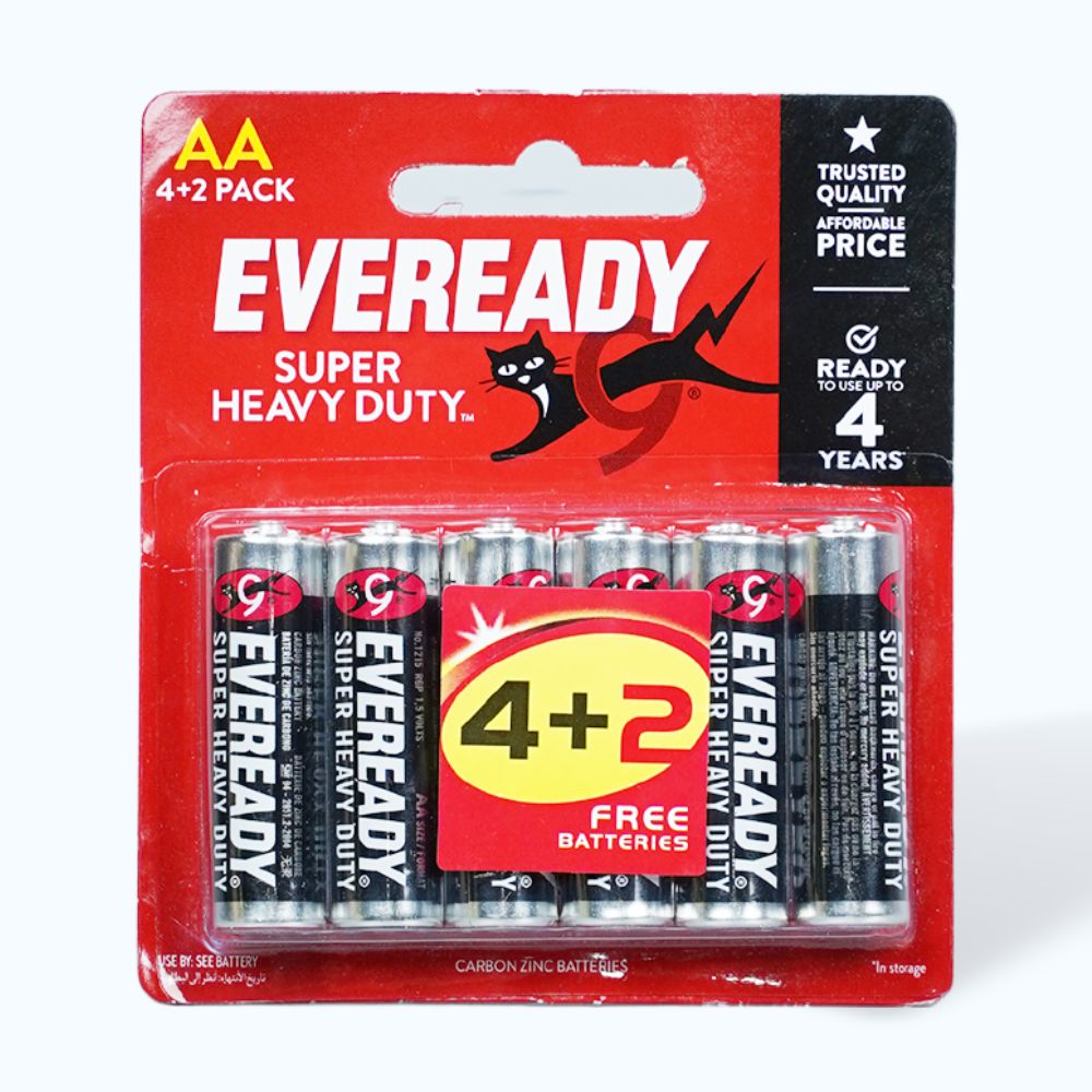 Vỉ 6 Pin Eveready Zinc Carbon SHD AA 1215 BP4+2
