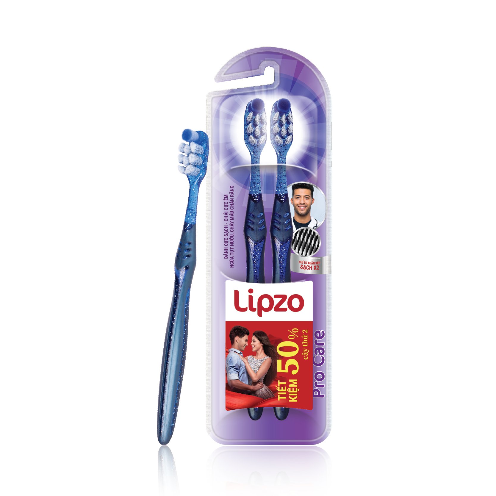 Lô 2 Bàn Chải Đánh Răng Cao Cấp Lipzo Pro Care