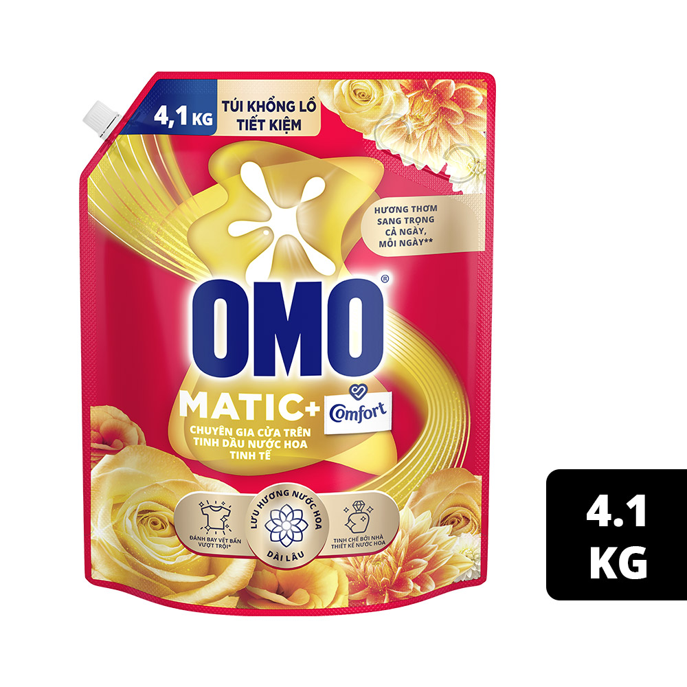 Nước Giặt Omo Matic Chuyên Gia Cửa Trên Hương Nước Xả Comfort Tinh Dầu Nước Hoa Tinh Tế 4.1kg