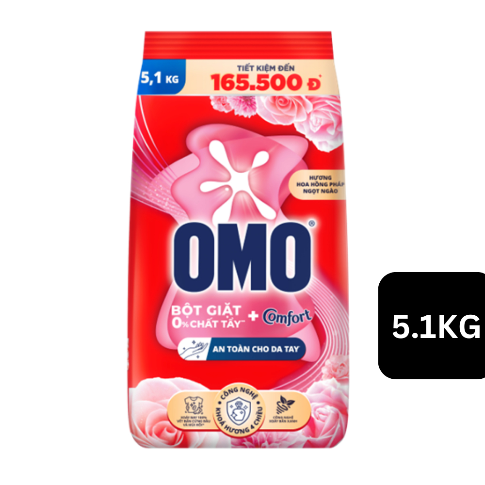 Bột Giặt Omo Hương Comfort Hoa Hồng Pháp 5.1kg
