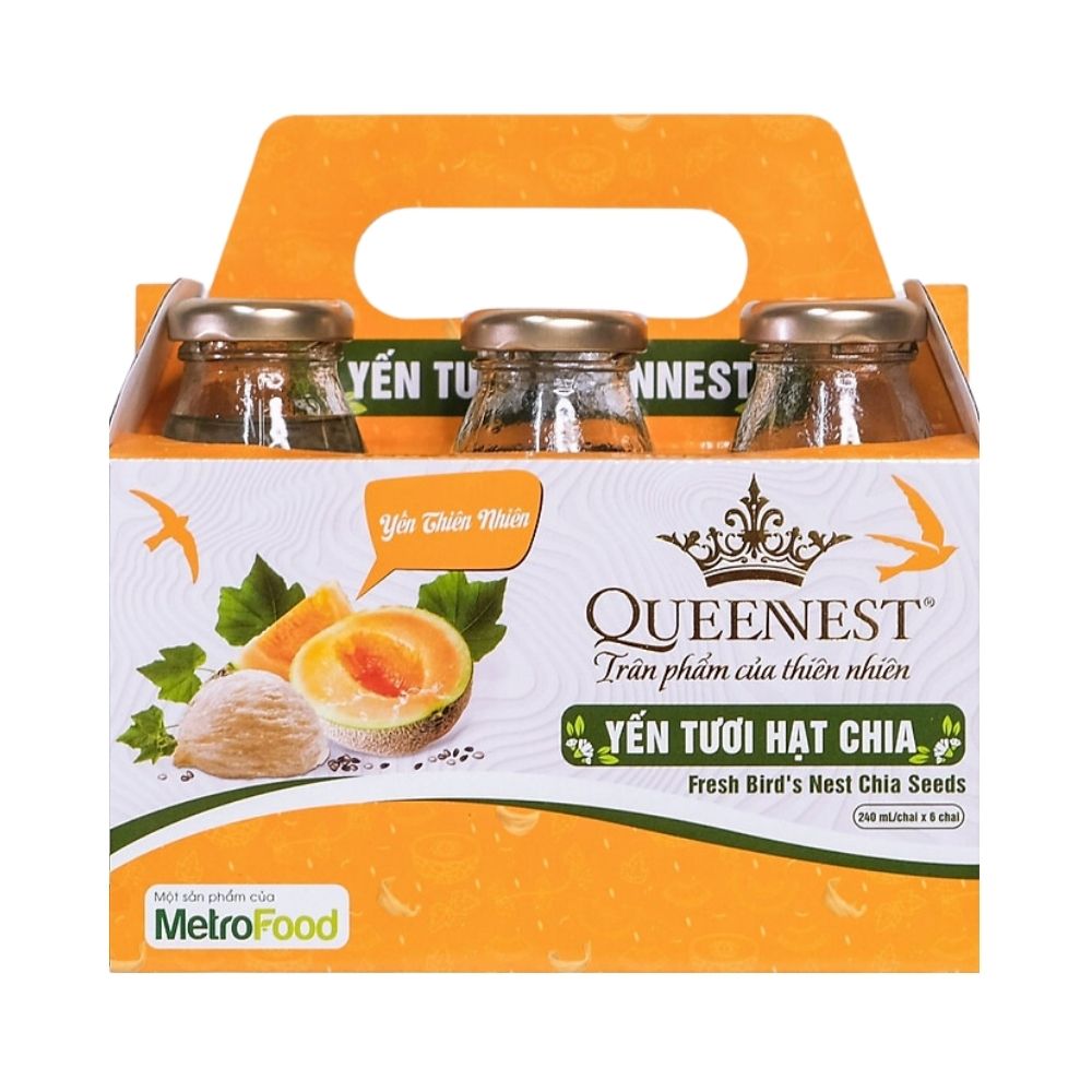Yến Tươi Queennest Hạt Chia Lốc 6 Chai 240ml