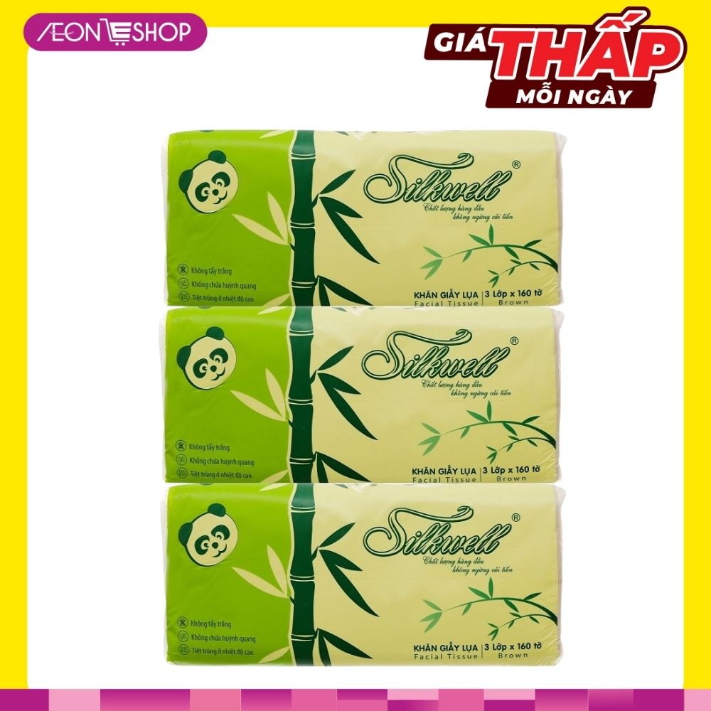 Combo 3 Gói Khăn Giấy Rút Tre Silkwell Brown 3 Lớp x 160 Tờ