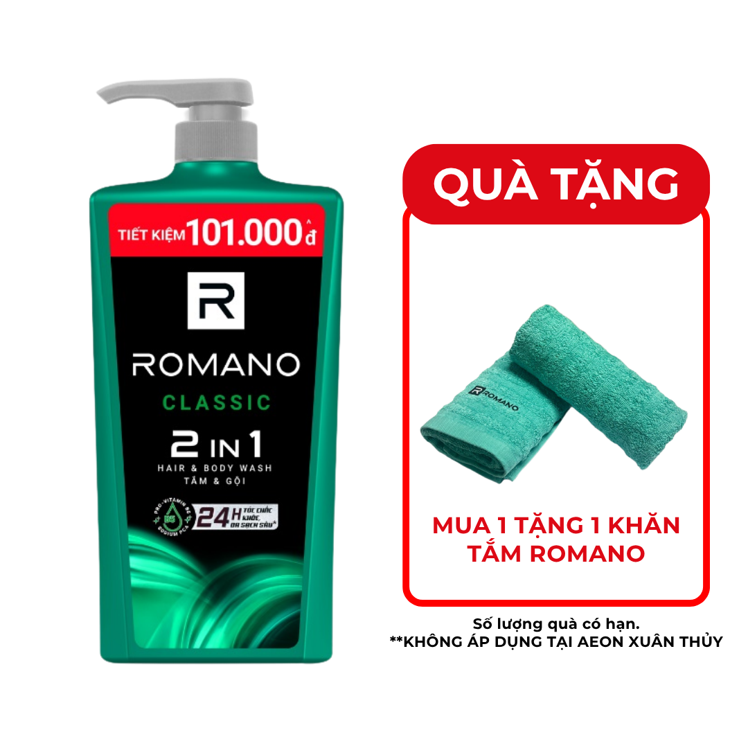 Sữa Tắm Gội Romano 2In1 Classic 900g