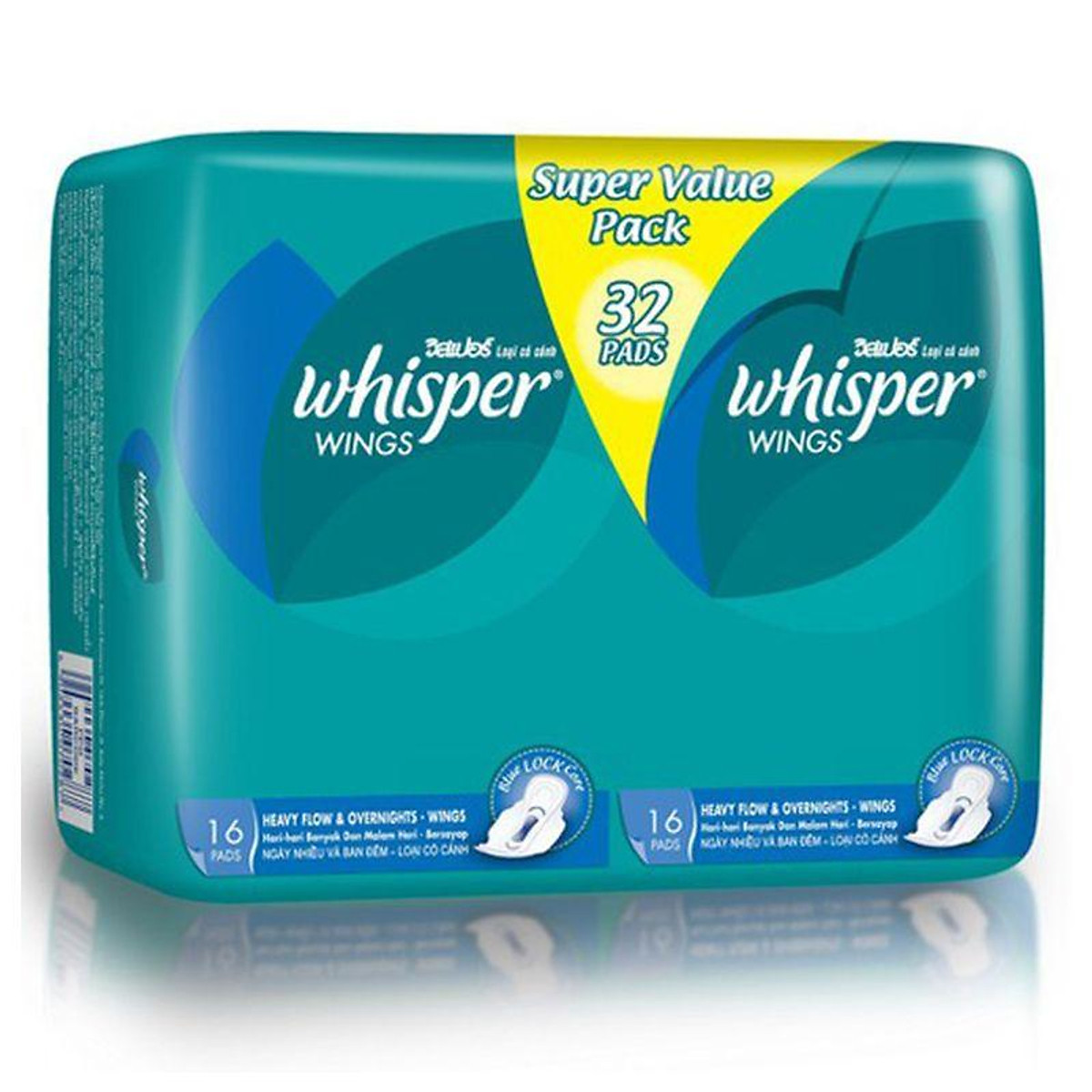 Băng Vệ Sinh Whisper Có Cánh Cho Ngày Nhiều Và Ban Đêm 28cm 32 Miếng