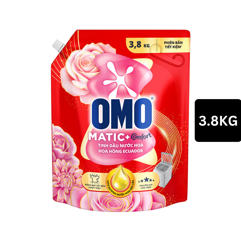 Nước Giặt Omo Cửa Trên Hương Comfort Hoa Hồng Ecuador 3.8kg