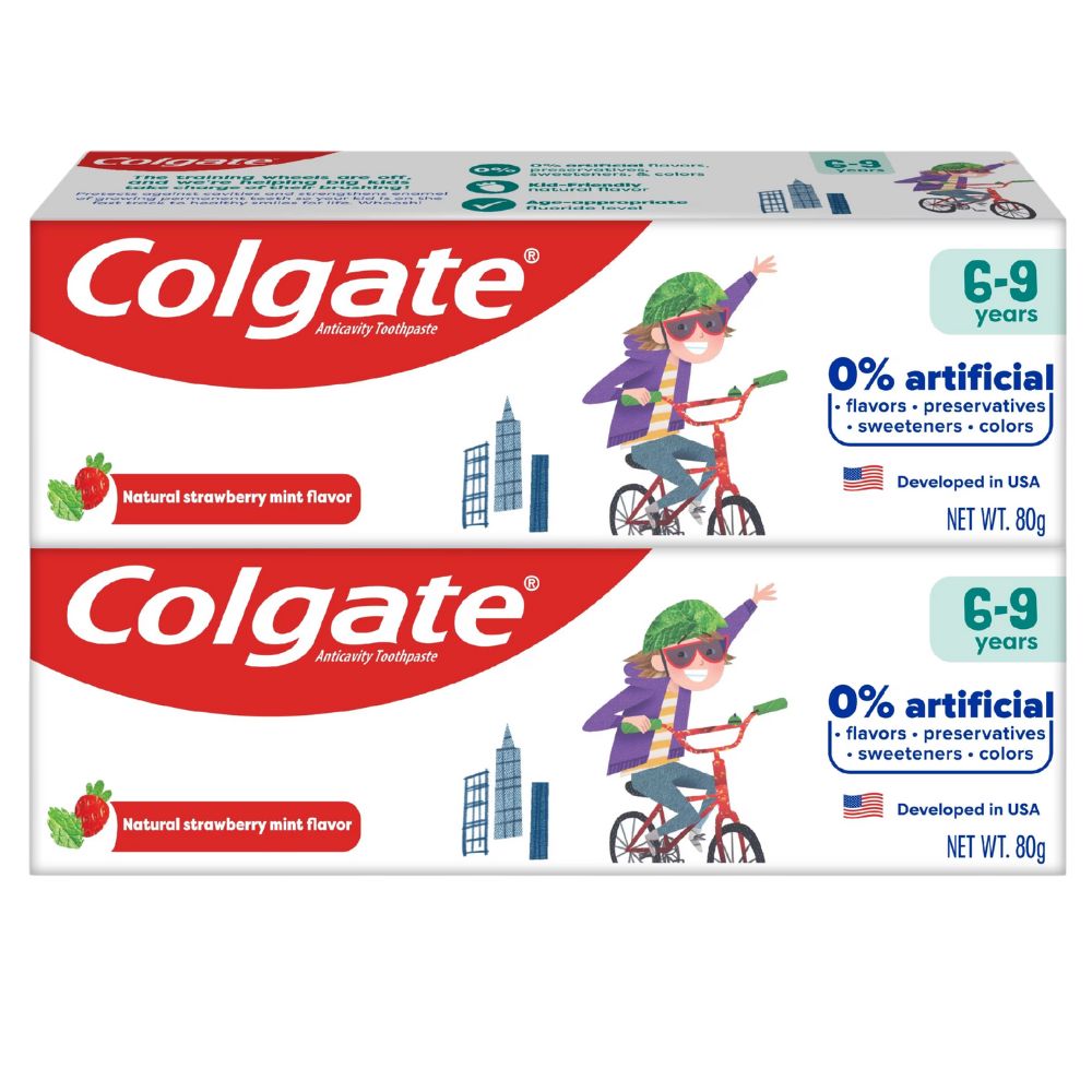 Bộ Đôi Kem Đánh Răng Colgate Thiên Nhiên Cho Trẻ Em Từ 6-9 Tuổi 80g