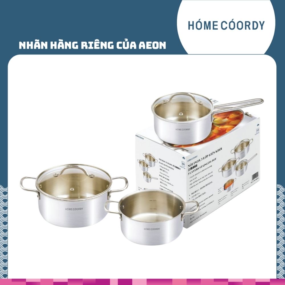 Bộ 3 Nồi Inox 3 Lớp Liền Khối Hóme Cóordy Size 16-20-24cm