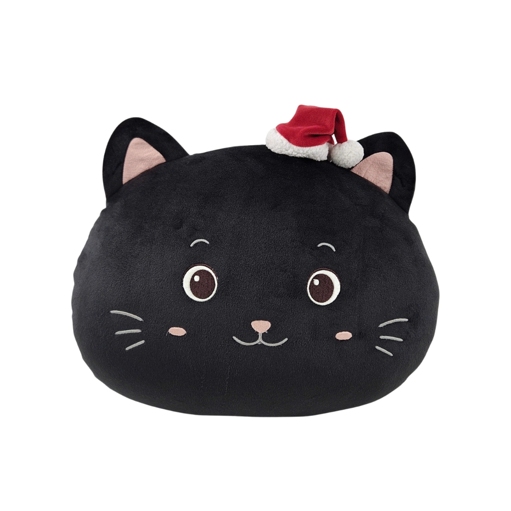 Gối Tựa Tân Quang Lập Mèo Đen Mắt Tròn Đội Mũ Noel