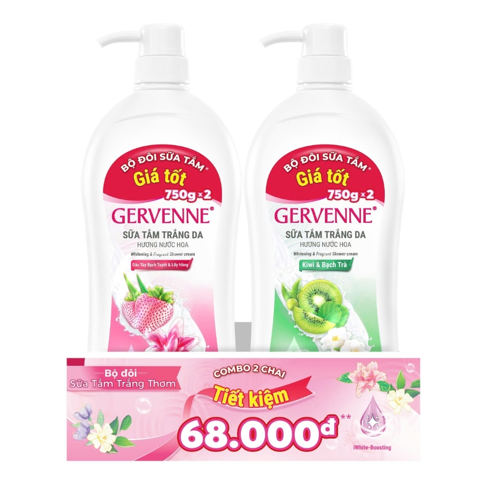 Combo Sữa Tắm Gervenne Hương Dâu Tây Bạch Tuyết & Ly Hồng Và Kiwi ...