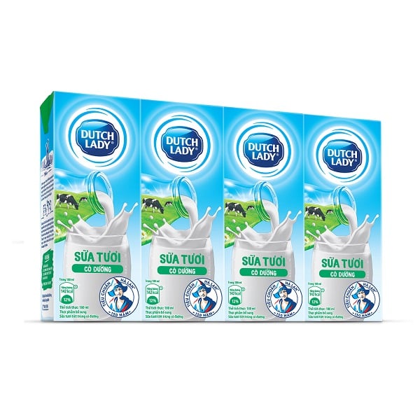 Lốc 4 Hộp Sữa Tươi Tiệt Trùng Có Đường Dutch Lady 180ml - AEONESHOP