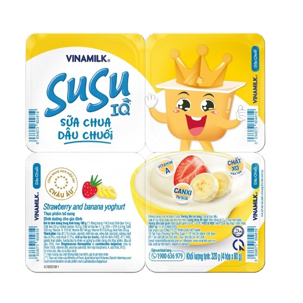 Lốc 4 Sữa Chua Ăn Susu Vị Dâu Chuối 80g