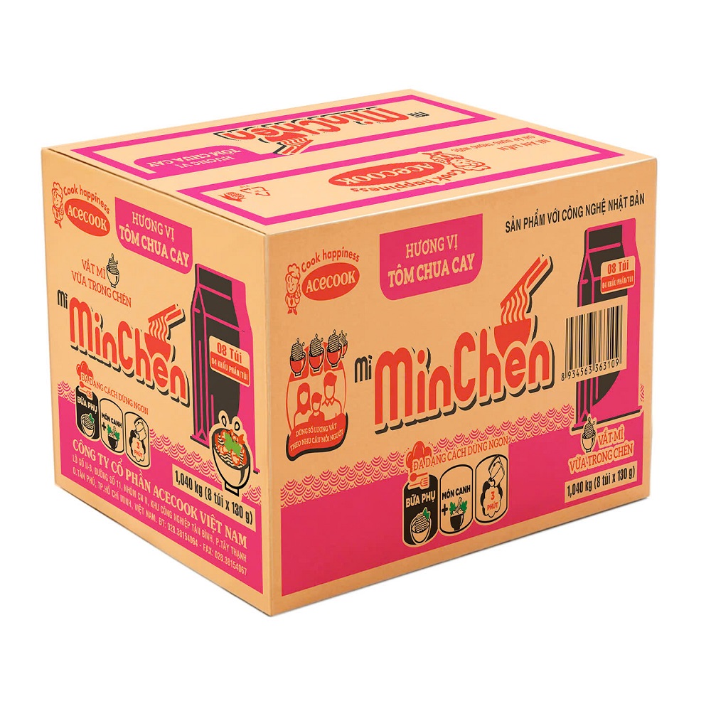 Thùng 8 Lốc Mì Minchen Hương Vị Tôm Chua Cay 130g