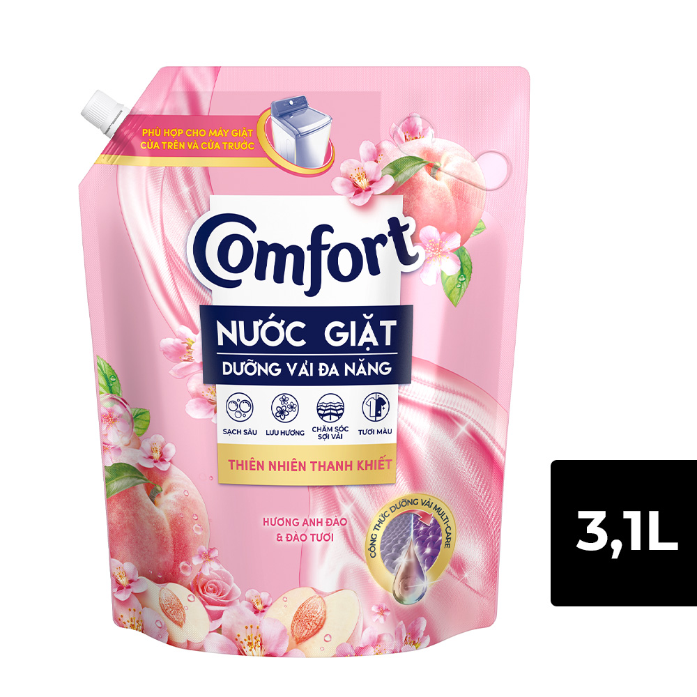 Nước Giặt Comfort Thiên Nhiên Thanh Khiết Hương Anh Đào Và Đào Tươi 3.1L