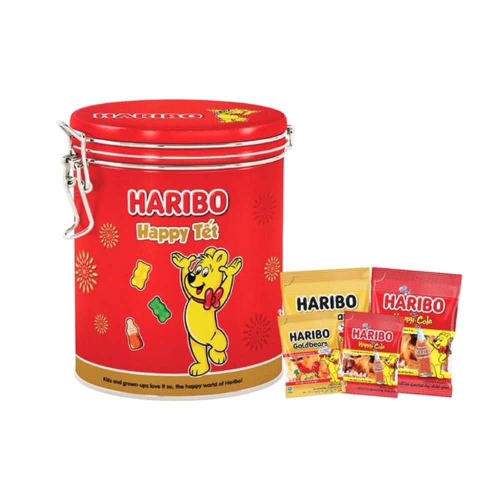 Hộp Thiếc Kẹo Dẻo Happy Haribo 98g