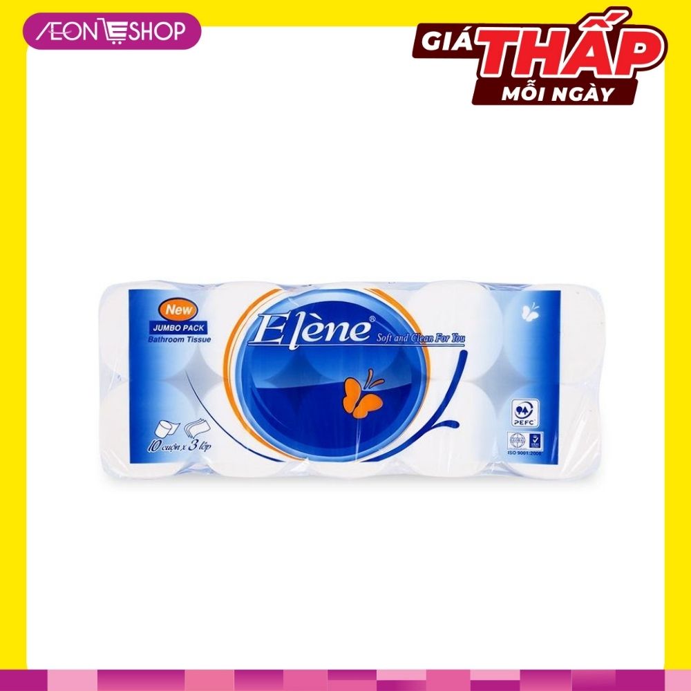 Giấy Vệ Sinh Xanh Elène 3 Lớp Không Lõi 10 Cuộn