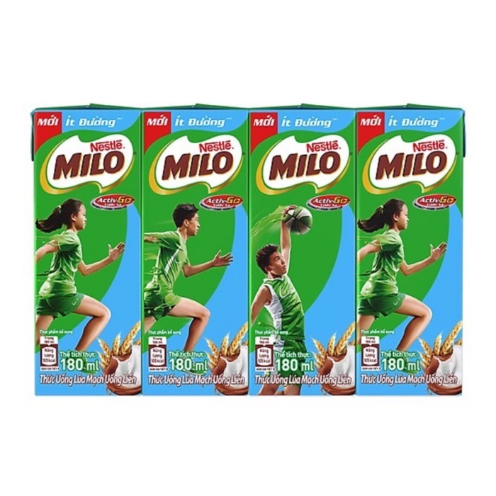 Lốc 4 Hộp Thức Uống Dinh Dưỡng Milo Ít Đường 180ml