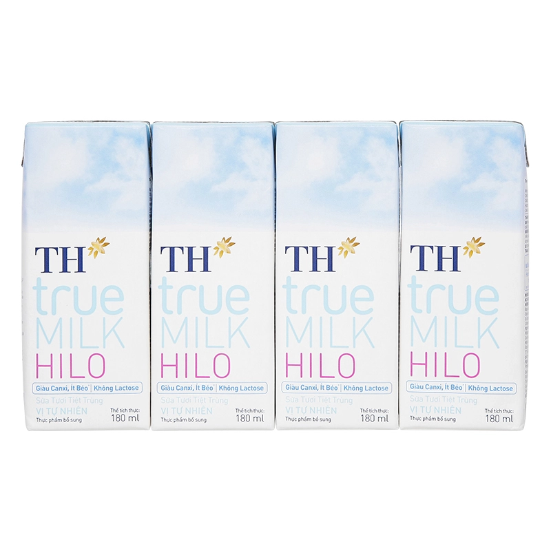 Lốc 4 hộp sữa tươi tiệt trùng TH true Milk Hilo vị tự nhiên 180ml