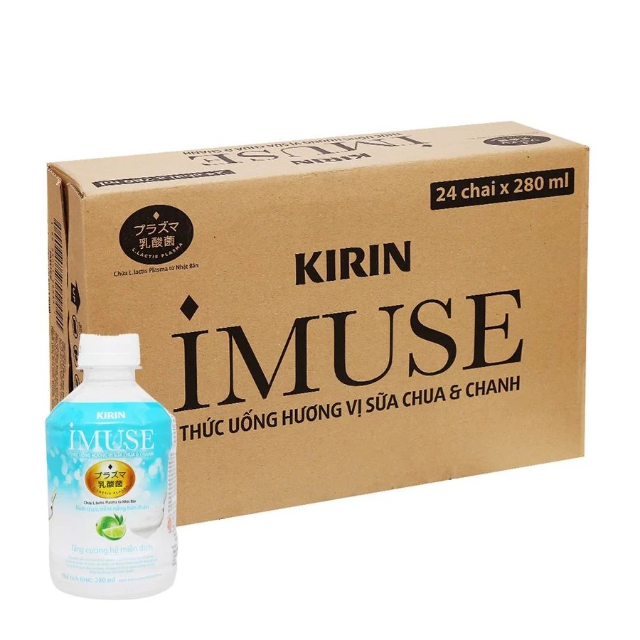 Thùng 24 Thức Uống Imuse Sữa Chua & Chanh KirinChai 280ml x 24 Chai