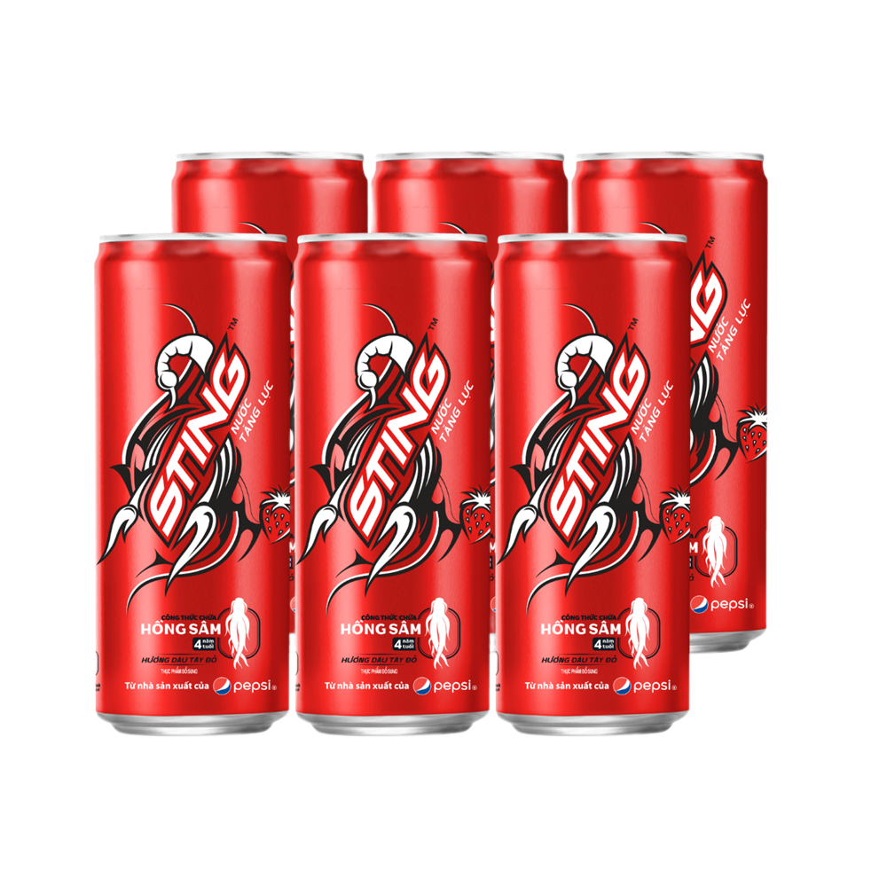 Lốc 6 Lon Nước Tăng Lực Sting Red Sleek 320ml