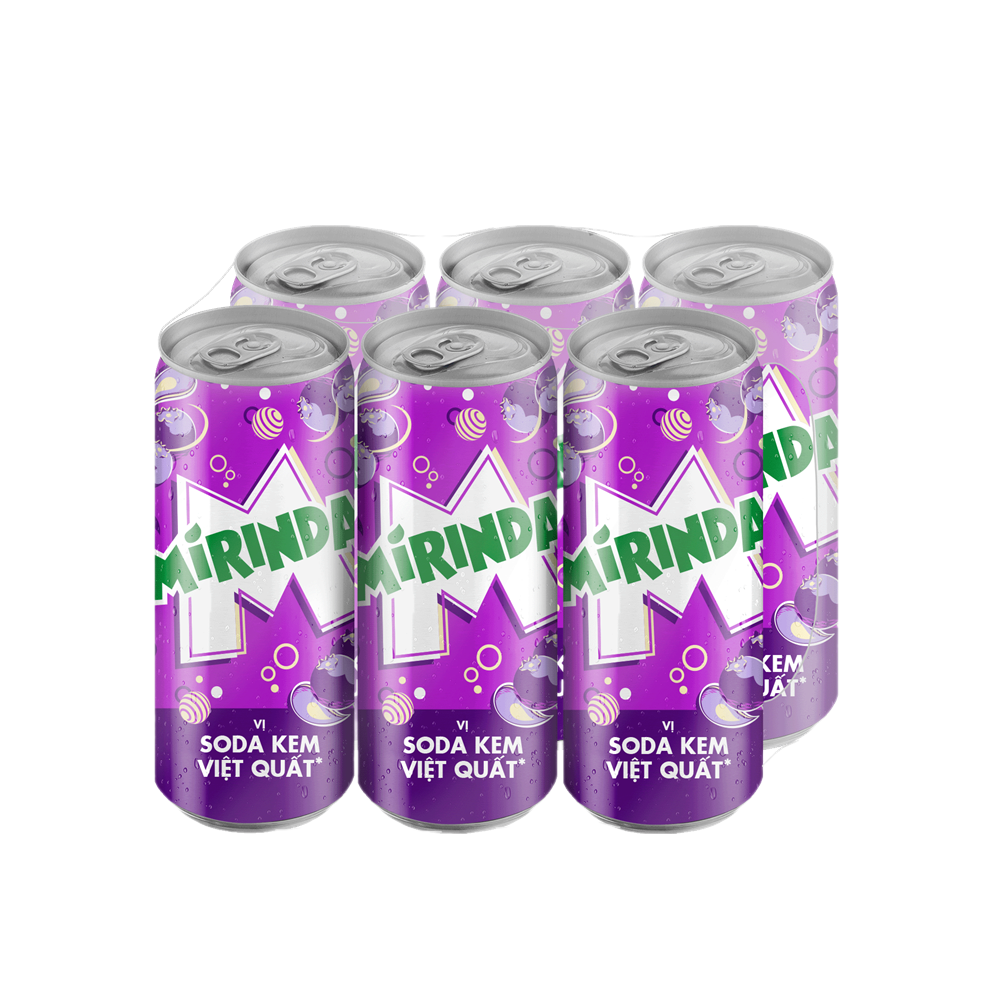 Lốc 6 Lon Mirinda Soda Kem Việt Quất Sleek 320ml